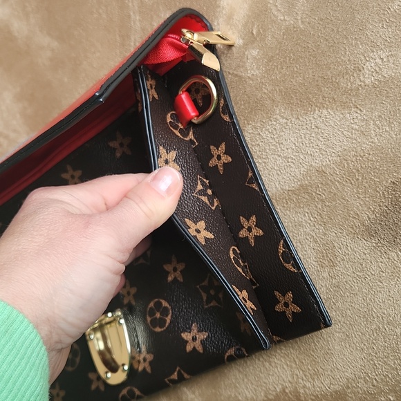 Bags | Monogram Red Brown Color Clutch Wallet | Poshmark